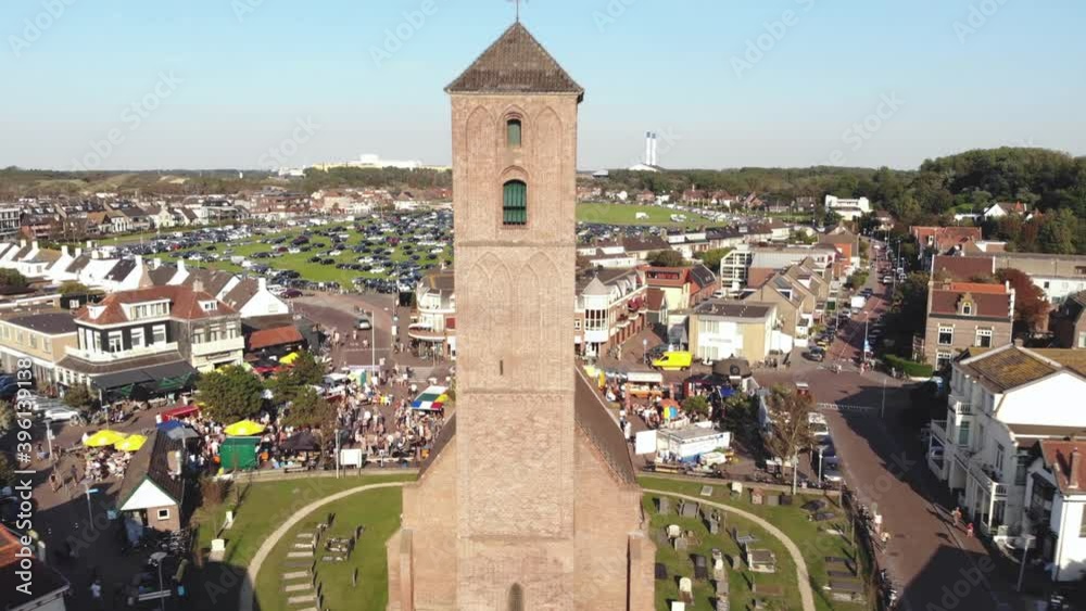 Church tower in Wijk aan Zee, coastal town in the Netherlands . Aerial ... Church tower in Wijk aan Zee, coastal town in the Netherlands . Aerial ...