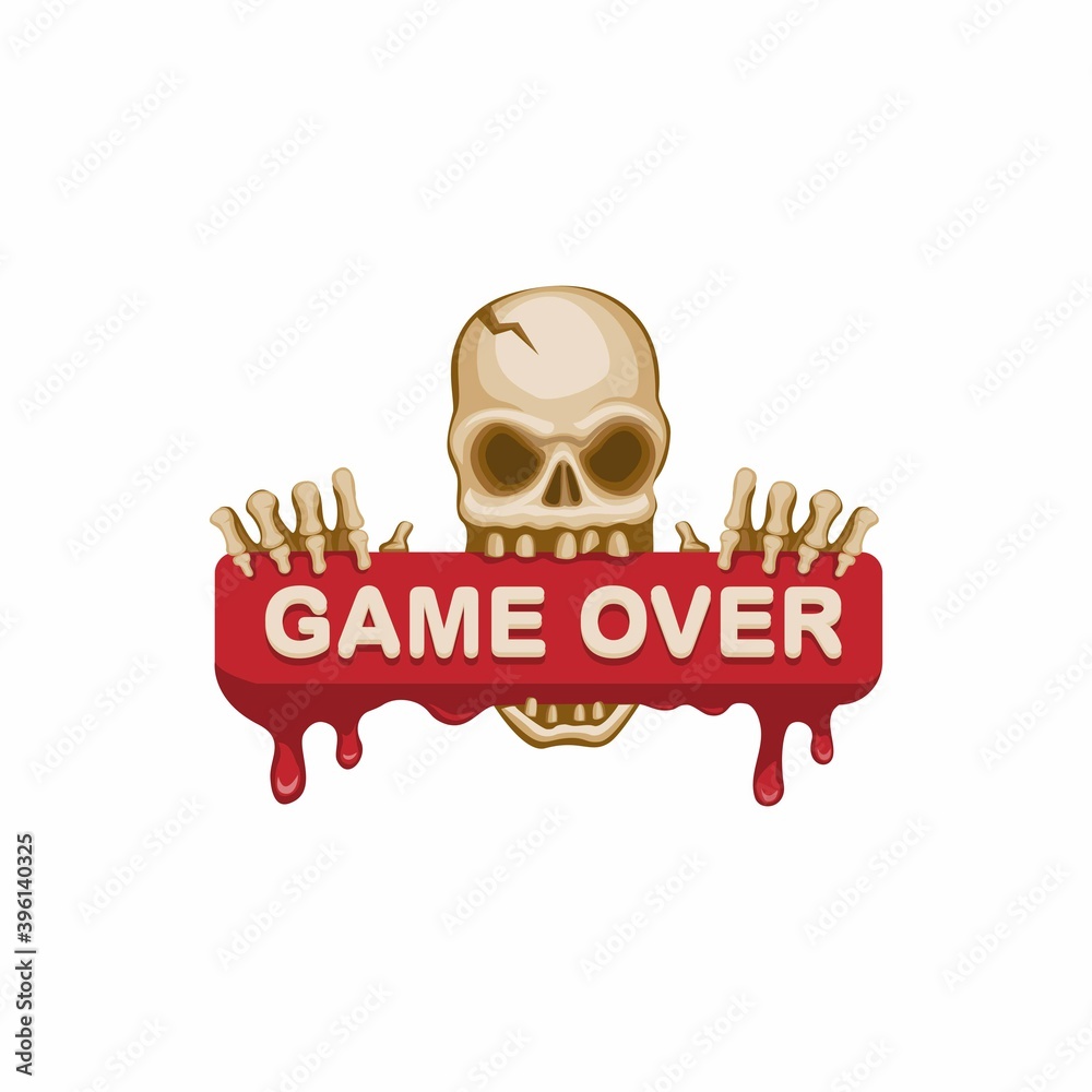 Game over message skull blood sign concept in cartoon illustration ...