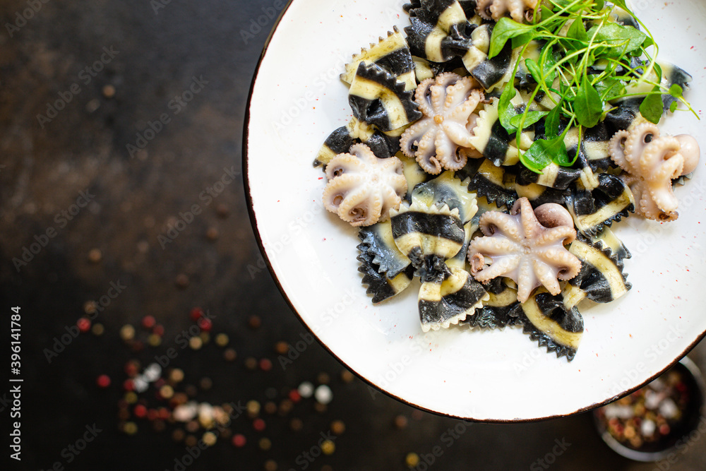 pasta ink cuttlefish seafood farfalle with baby octopus small octopuses ...