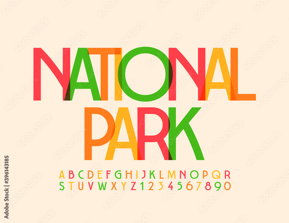 Vector creative logo National Park. Bright modern Font. Colorful ...