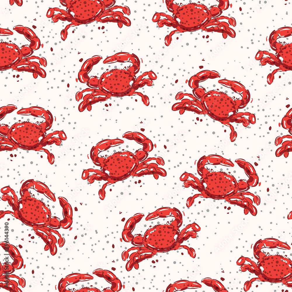 Seamless pattern vector repeated with hand drawn red crabs spreading ...