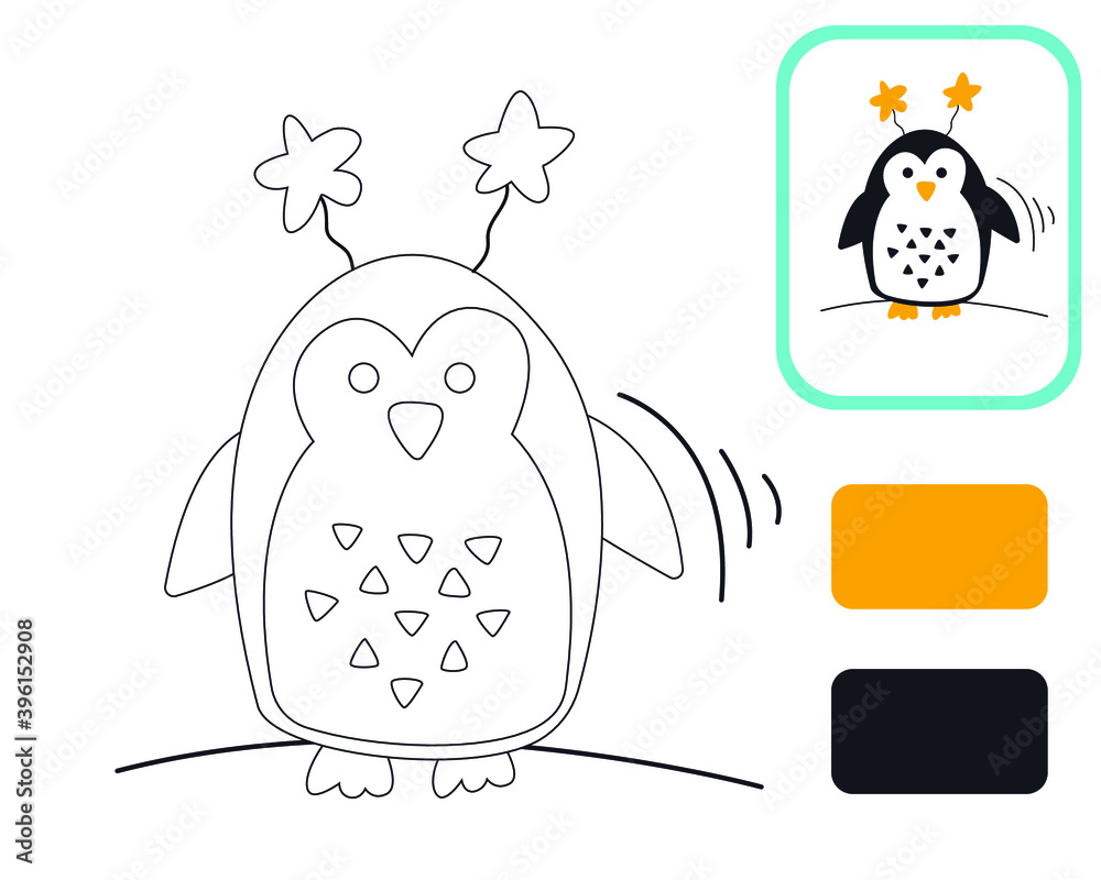 Cute little penguin. Coloring by example. Educational illustration for ...