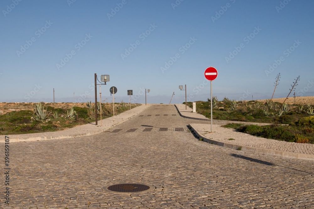 no entry sign on a cobbled street in a mediterranean landscape Stock ...
