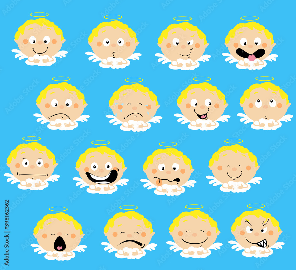 Angel Emoticon Icons Sticker Vector illustration Flat Design Stock ...