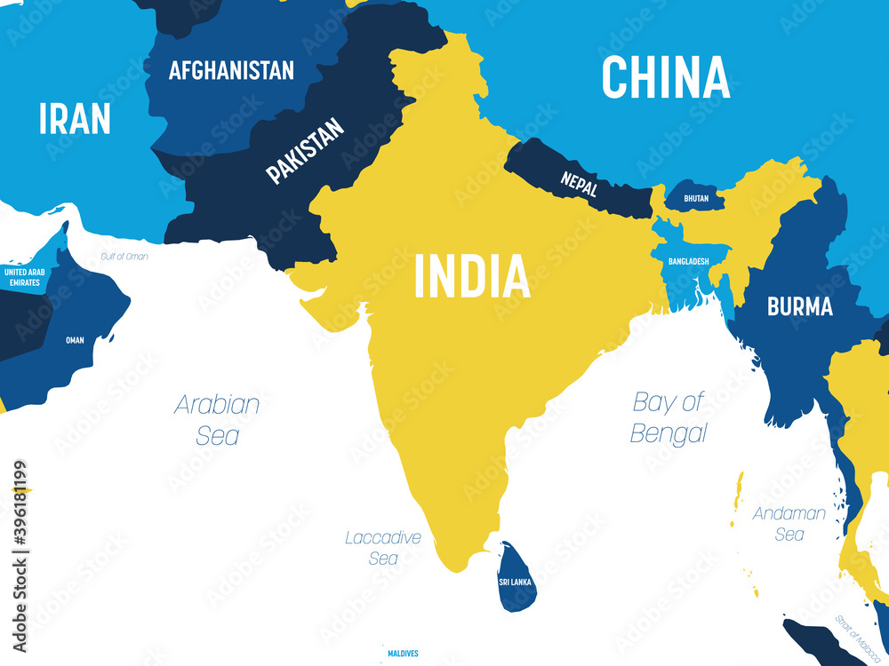 South Asia map - brown orange hue colored on dark background. High ...