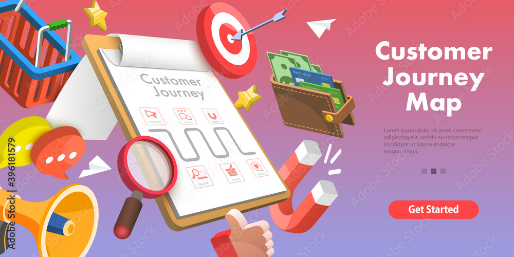3D Isometric Flat Vector Conceptual Illustration of Customer Journey ...