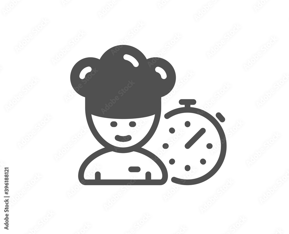 Chef time icon. Ð¡hief-cooker sign. Food timer symbol. Quality design ...