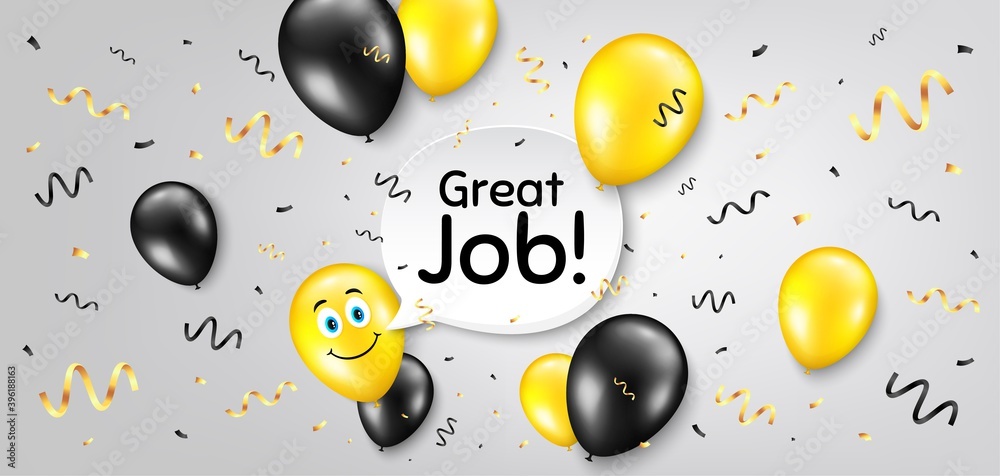 Great job symbol. Balloon confetti vector background. Recruitment ...