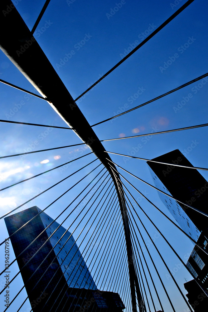 View up at the Zubizuri Bridge (Basque for "white bridge"), is a tied ...