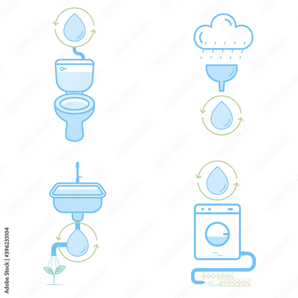 How to reuse water at home infographic symbol set. Vector illustration ...