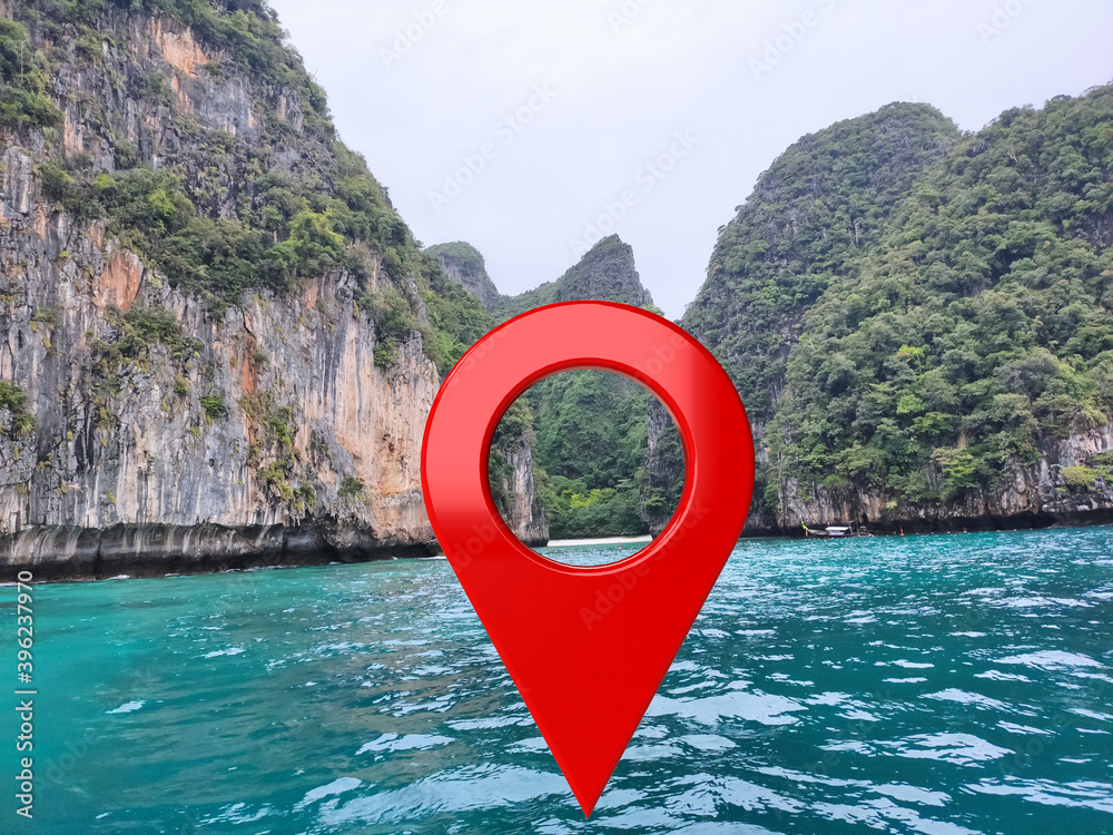 Locations or red pins indicate the location of various tourist ...