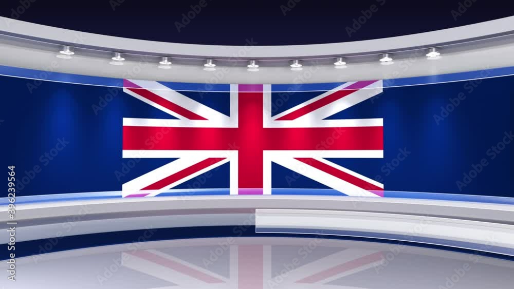 TV studio. United Kingdom. Great Britain. Britich flag studio. UK flag ...