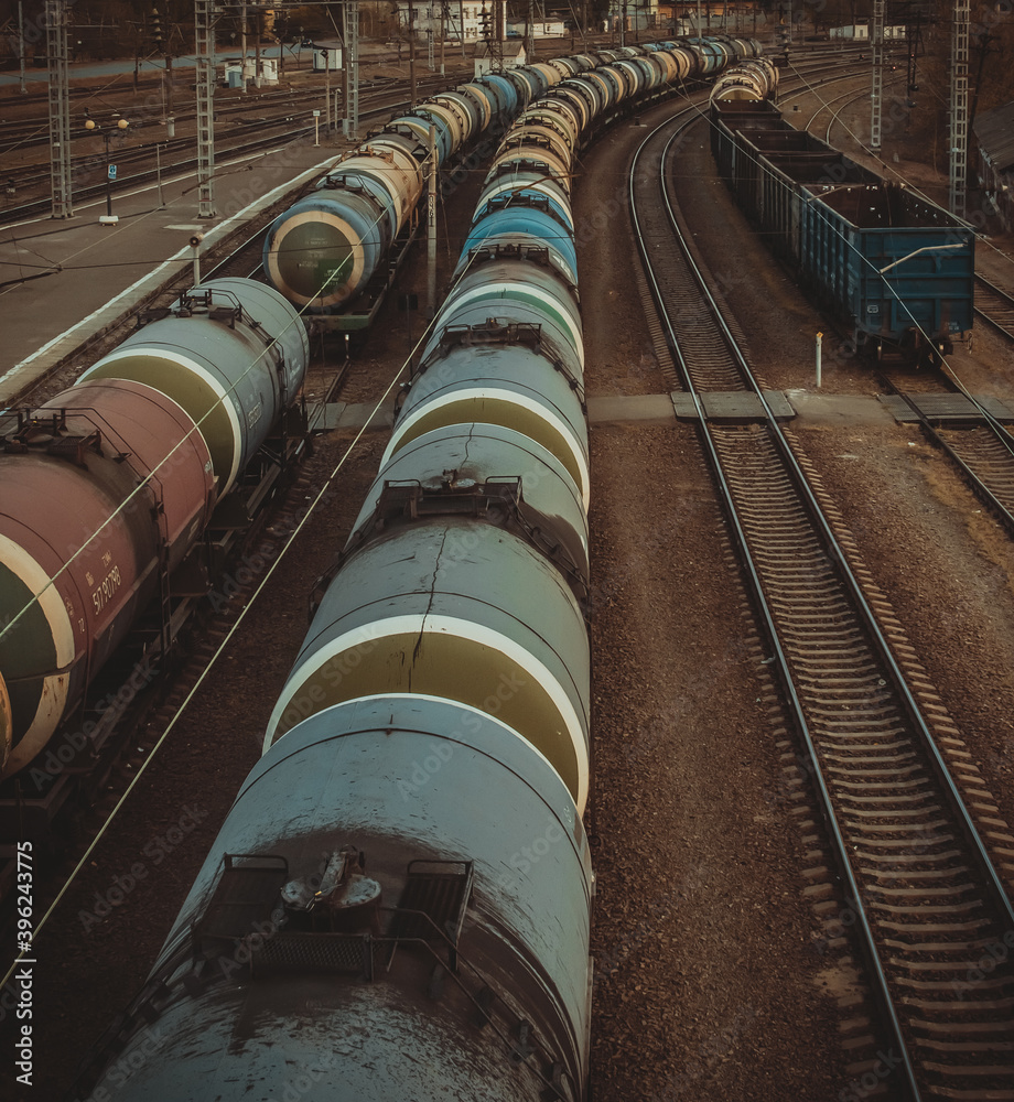 Rail cars on the railroad tracks. Oil tanks Stock Photo | Adobe Stock