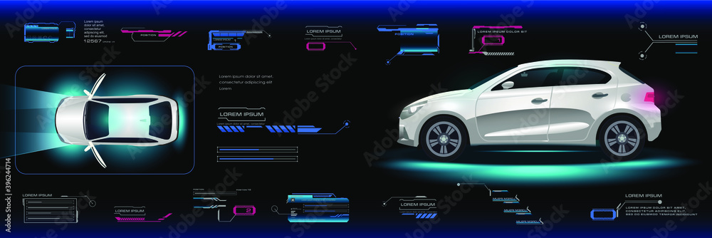 Car user interface HUD, GUI, UI. Virtual graphical interface ...