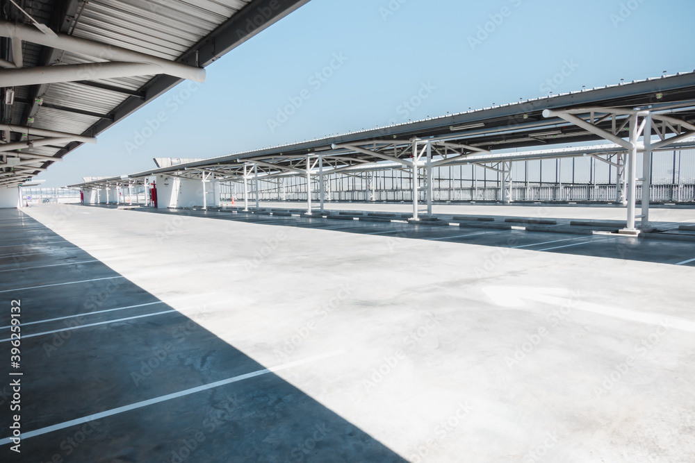 Car Parking Lot Area on Deck Floor of Shopping Mall, Perspective View ...