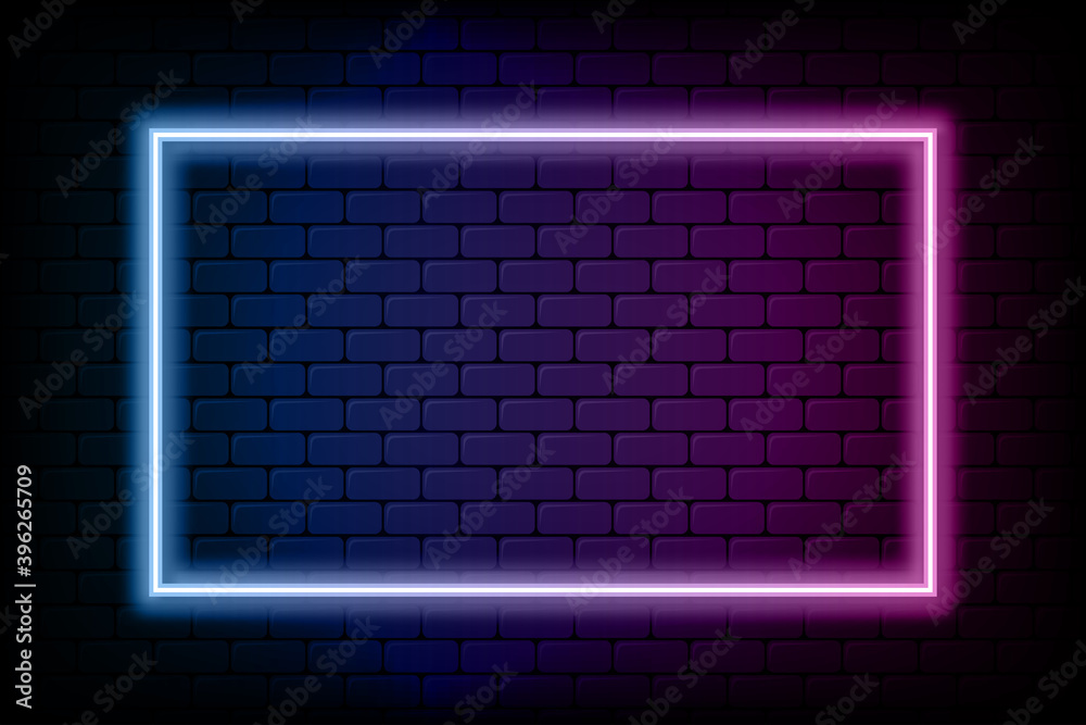 Color rectangle neon frame. Glowing neon light in rectangle shape ...