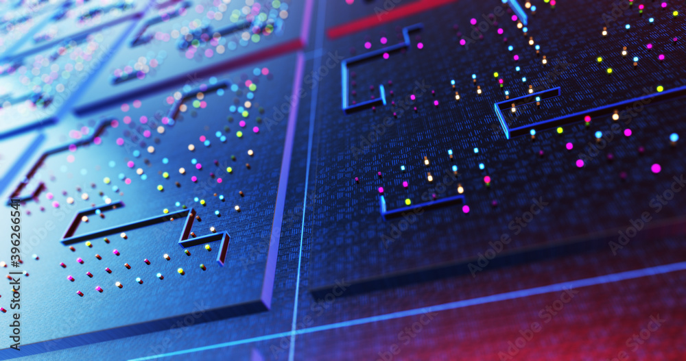 AI Processor Processing Data. CPU Circuit. Data Flowing. Artificial Intelligence. Computer And ...