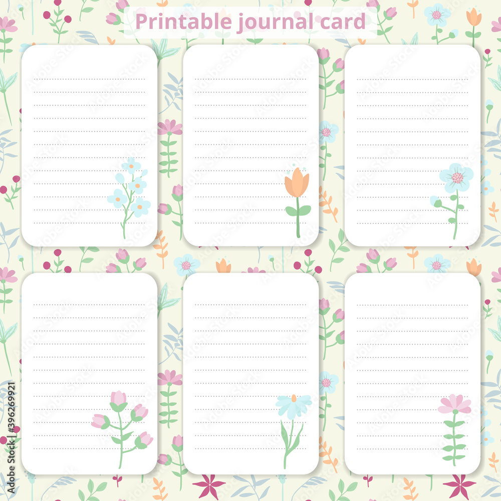 Vector illustration. Printable journal cards. Universal cards with a ...