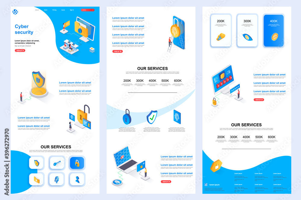 Cyber security isometric landing page. Information security, data ...