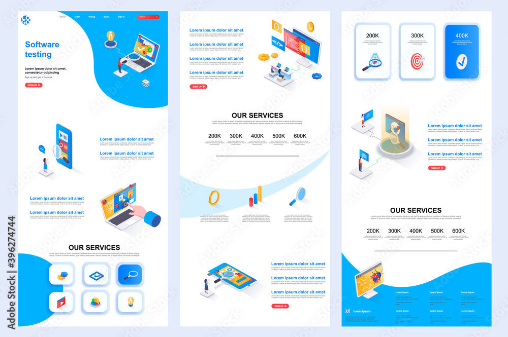 Software testing isometric landing page. Programs debugging and ...