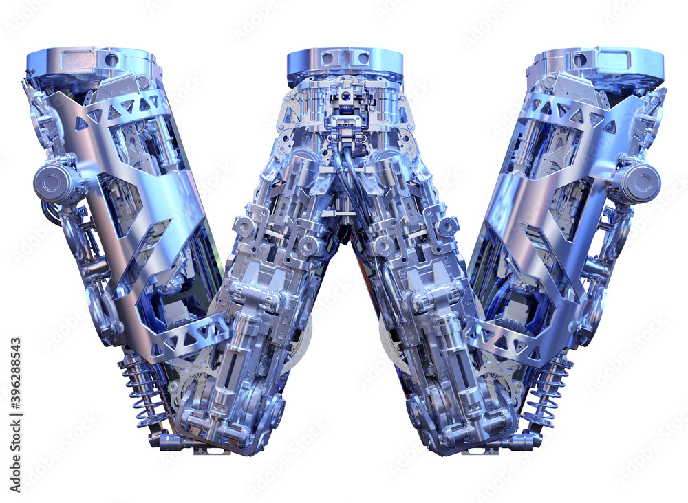 Letter W 3D sci-fi logo. Cyber technological abstract texture alphabet ...