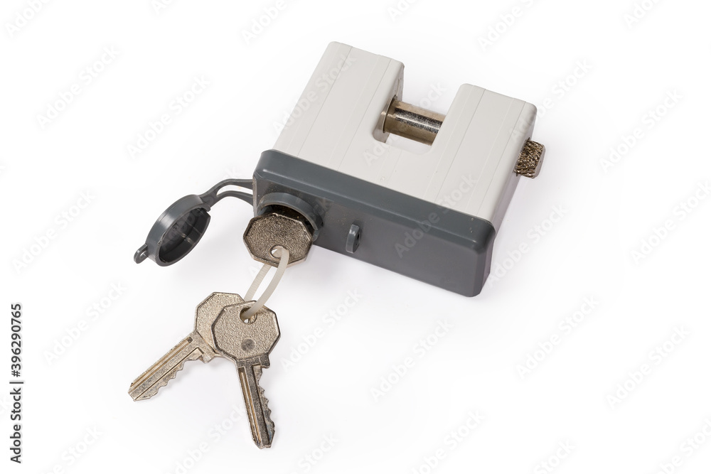Padlock with rod sliding to the side to unlock and keys Stock Photo ...