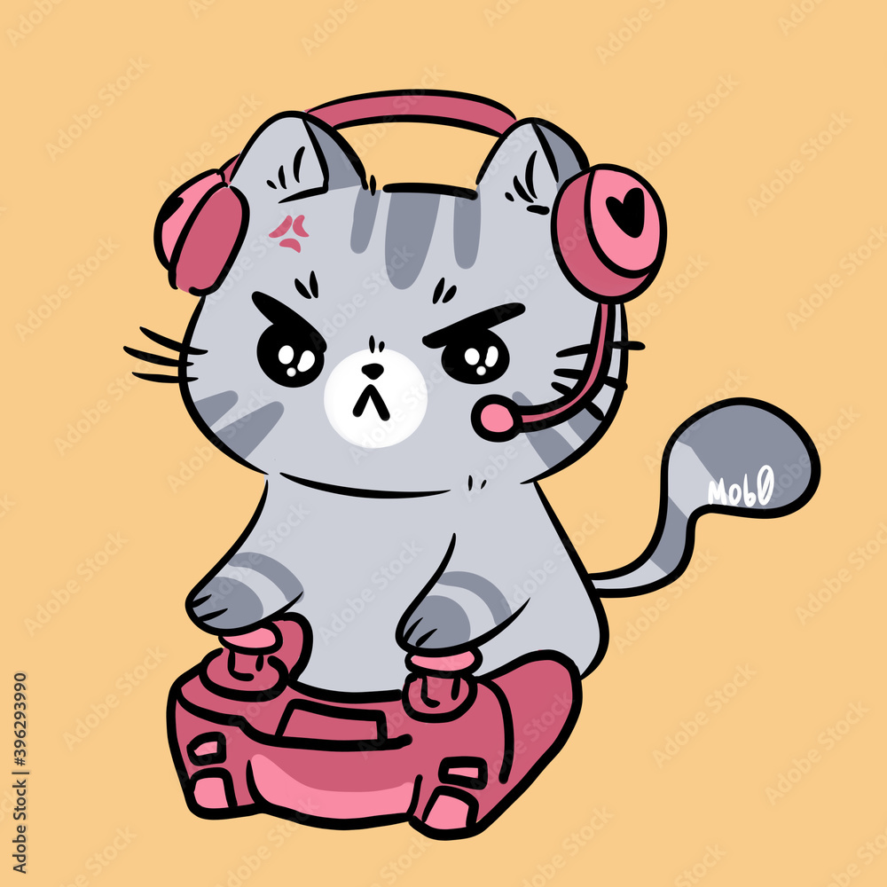 Angry gamer cat Stock Illustration | Adobe Stock