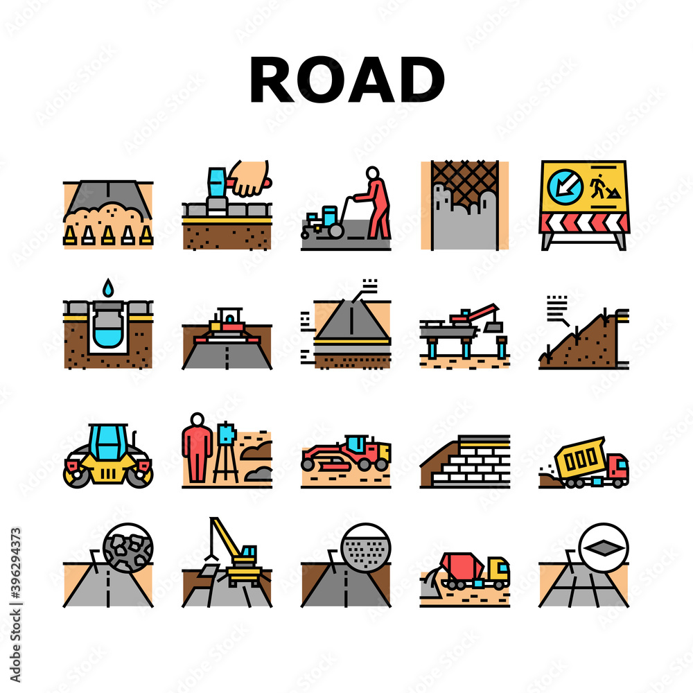 Road Construction Collection Icons Set Vector. Gravel Crushed Stone ...