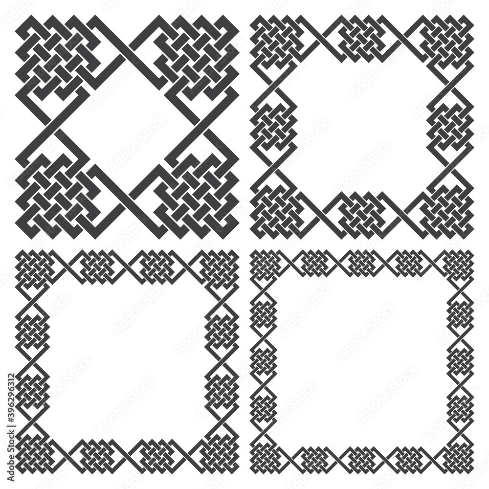 Set of square frames, rectangular patterns. 4 decorative elements for ...