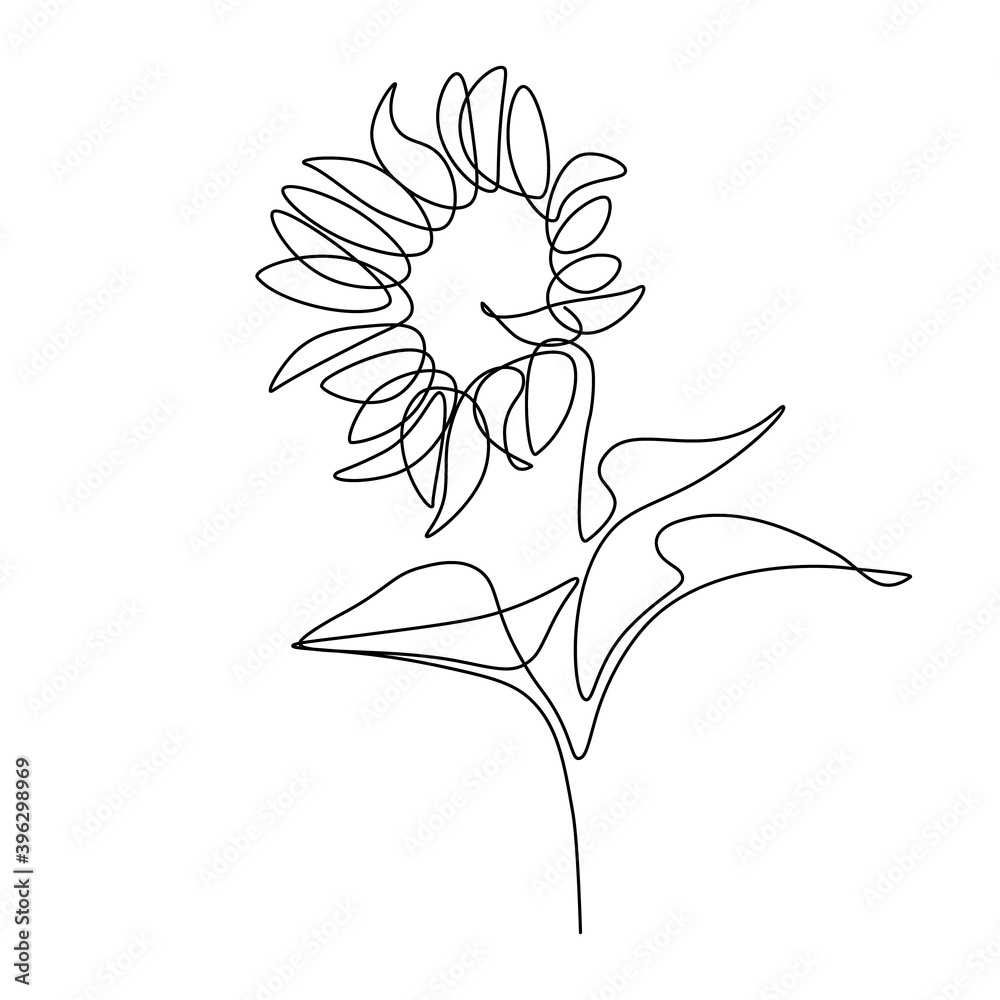 Sunflower in continuous line art drawing style. Black linear sketch ...