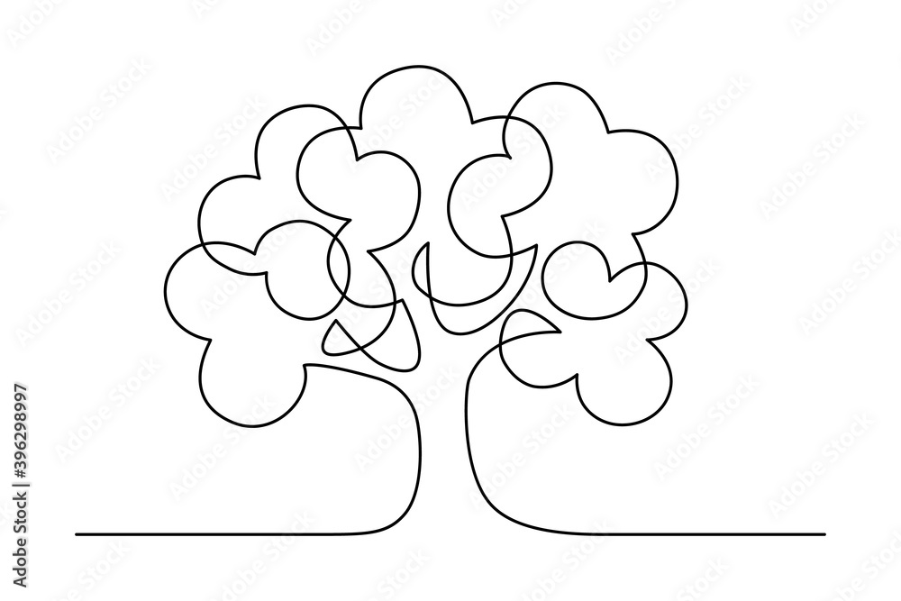 Tree in continuous line art drawing style. Minimalist black linear ...