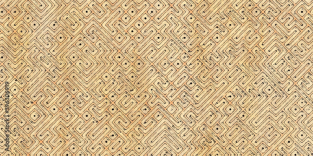 Seamless pattern of antique maze scheme, painted on old paper or ...