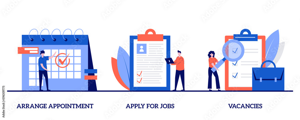 Arrange appointment, apply for jobs, vacancies concept with character ...
