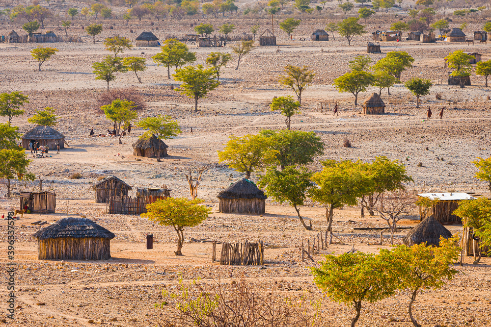 Himba village with traditional huts in north Namibia Stock Photo ...