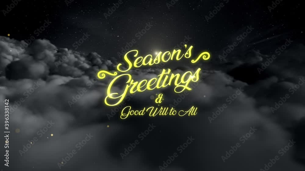 Magical festive motion graphic night scene floating above the clouds as ...