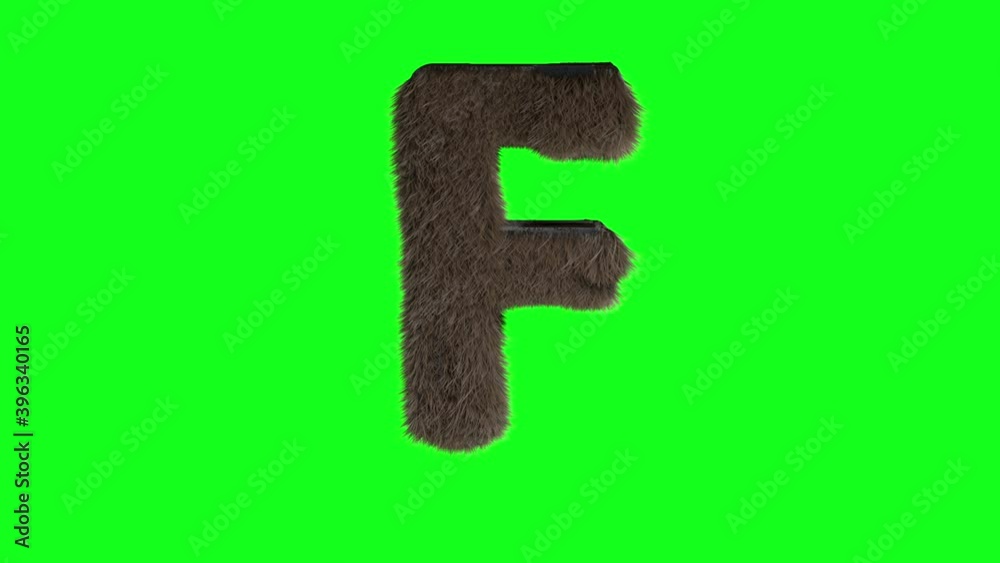 Furry Hairy 3d letter f on green screen chroma key background.Concept ...