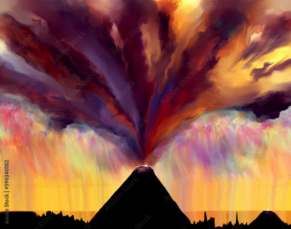 Volcano explosion drawing by watercolor. Stock Illustration | Adobe Stock