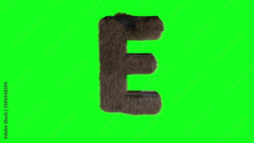 Furry Hairy 3d letter e on green screen chroma key background.Concept ...