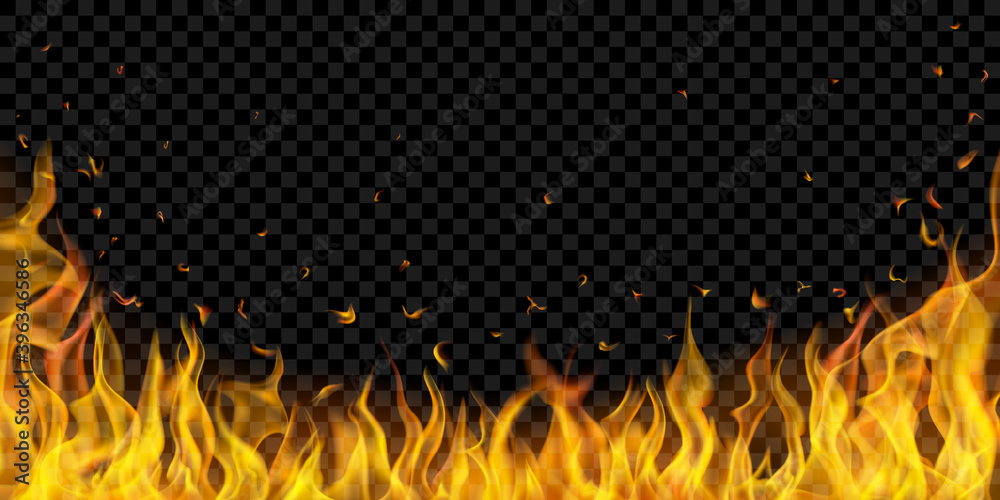 Fototapeta Translucent fire flames and sparks on transparent background ...