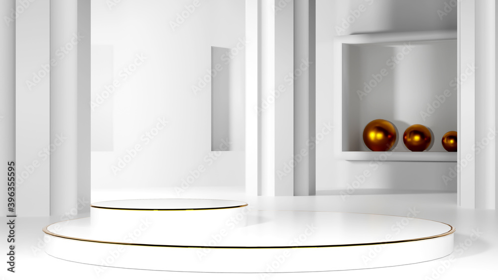 3D Rendering of Premium mock up white background in clean white room ...