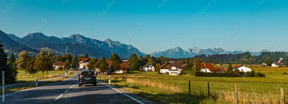 Beautiful alpine summer view with the famous Ammergebirge at Trauchgau ...