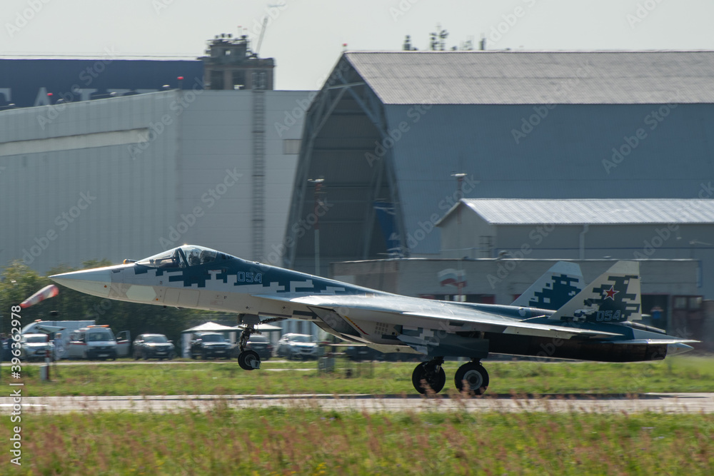 August 30, 2019. Zhukovsky, Russia. fifth-generation promising Russian multi-functional fighter ...