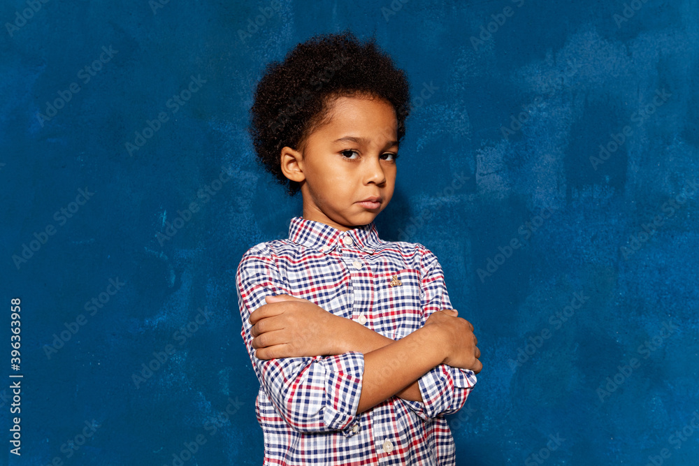 Close up portrait of afro kid boy hurt or upset offended sensitive ...