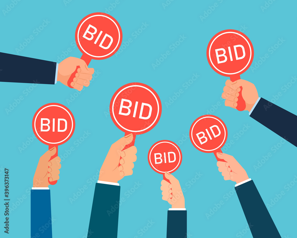 Auction Paddles and Hands illustration. Clipart image. Stock Vector ...