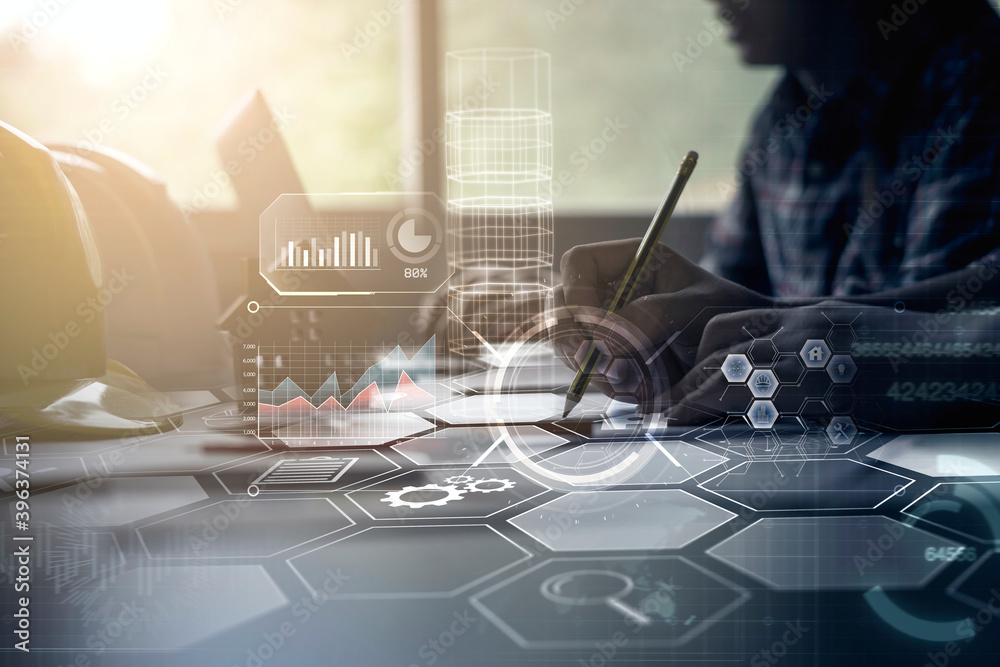 Architecture engineering civil project modern smart technology close up ...