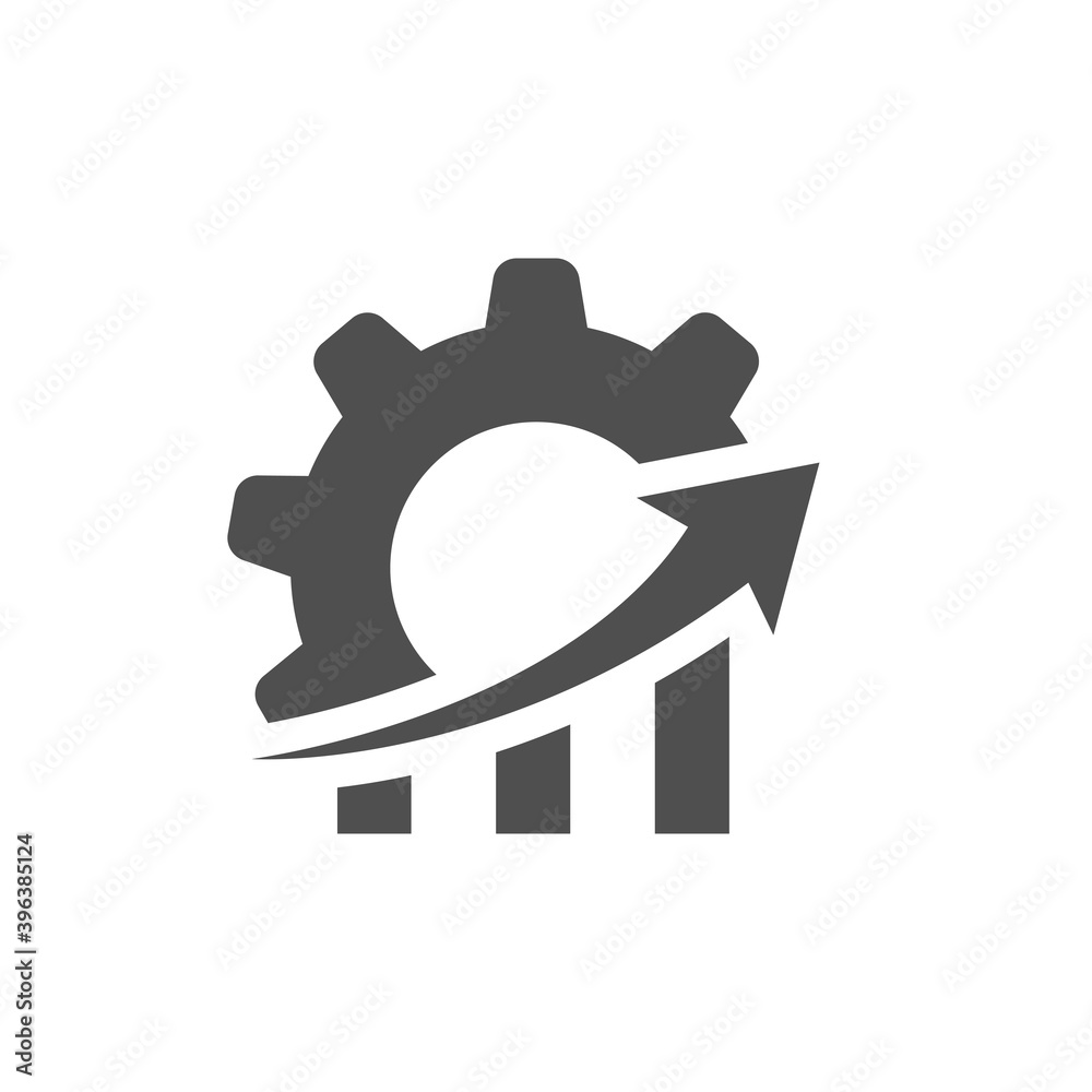 Business chart with arrow in gear icon. Improvement sign. Vector ...