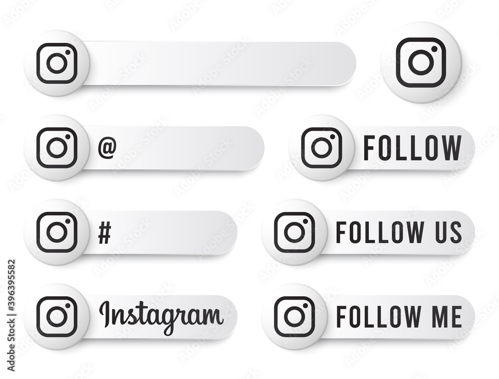 Instagram Buttons Collection with Black Logo. White Social Media Tags ...
