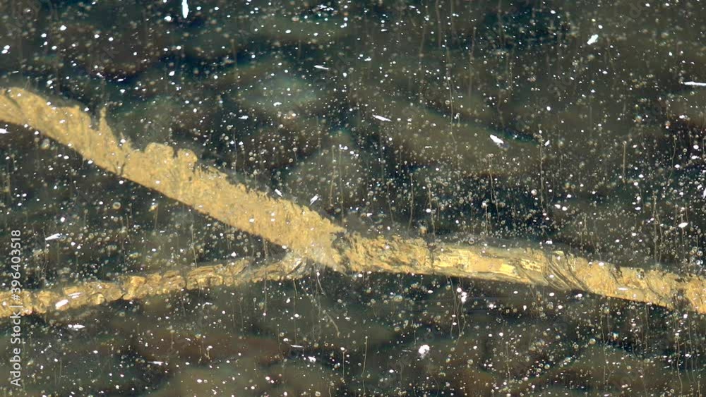 Thick Floe Ice Sheet on Frozen Water Surface in Winter.Frozen water ...