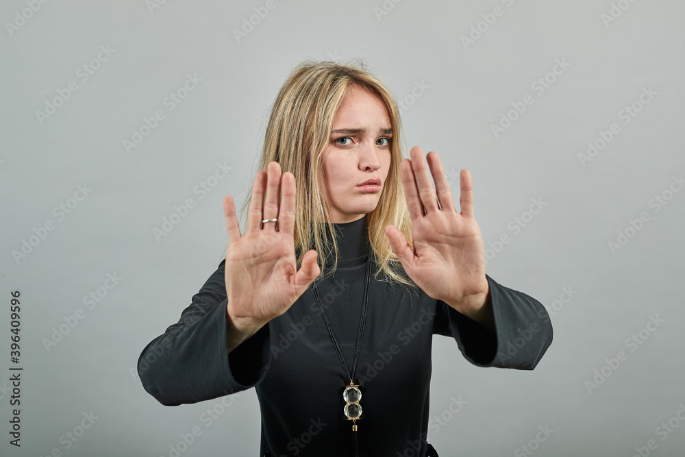 Palm arm raised air angry look straight you will not pass through ...