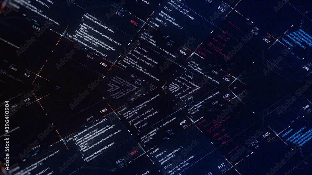 Distorted space with program codes. Animation. Merger of two digital ...